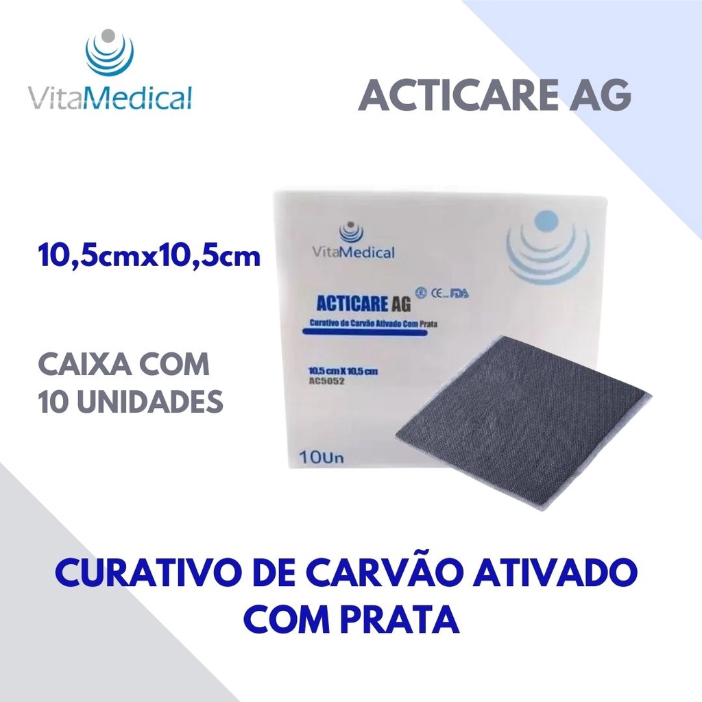 ACTICARE AG - CURATIVO CARVAO ATIVADO COM PRATA 10,5CM X 10,5CM (CAIXA ...