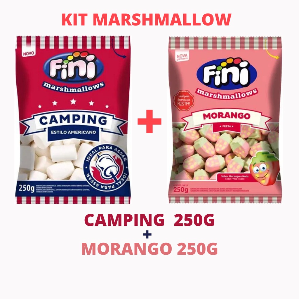 Fini Kit 2 Marshmallow Marsh Camping + Morango 250g 500g | Shopee Brasil