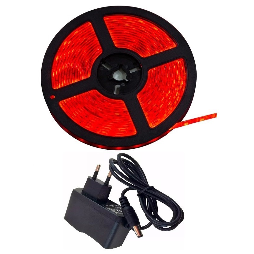 Fita De Led 5050 Vermelho com silicone 5 Metros Com Fonte | Shopee Brasil