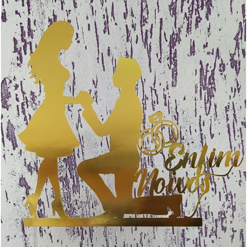 Topo de bolo noivos enfim noivos feito em PAPEL LAMICOTE 250G | Shopee ...