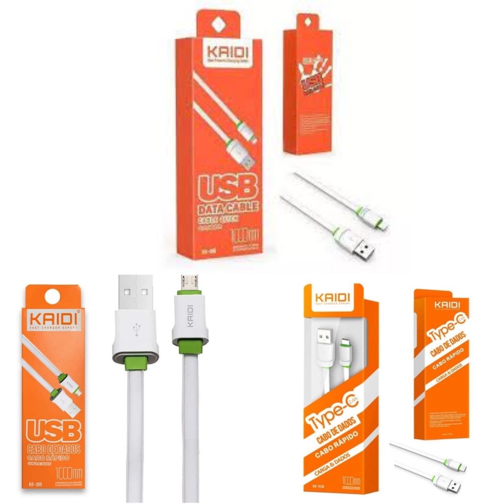 Cabo Carregador USB Kaidi Original Todos Modelos Protetor | Shopee Brasil