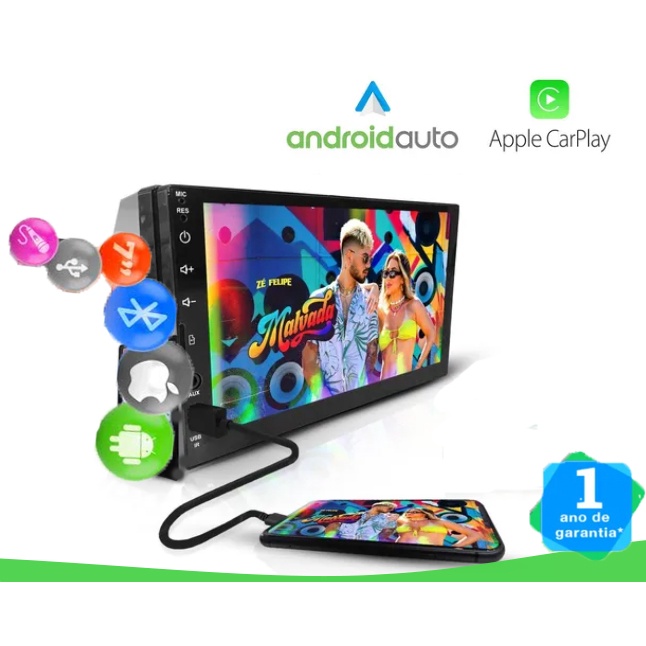 Central Multimidia 1 Din Carplay AndroidAuto Bt 7 Polegadas | Shopee Brasil