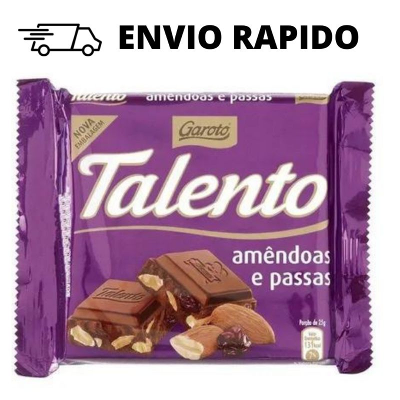 Chocolate Talento Amêndoa e Passas Garoto 25g | Shopee Brasil