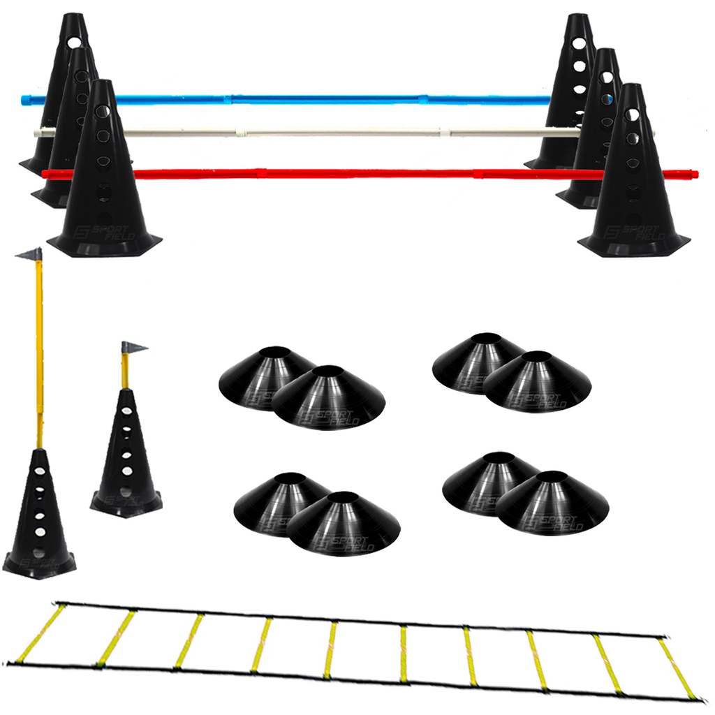 Kit Treino 8 Cones Furados C/ Barreira + 8 Pratos + Escada Agilidade ...