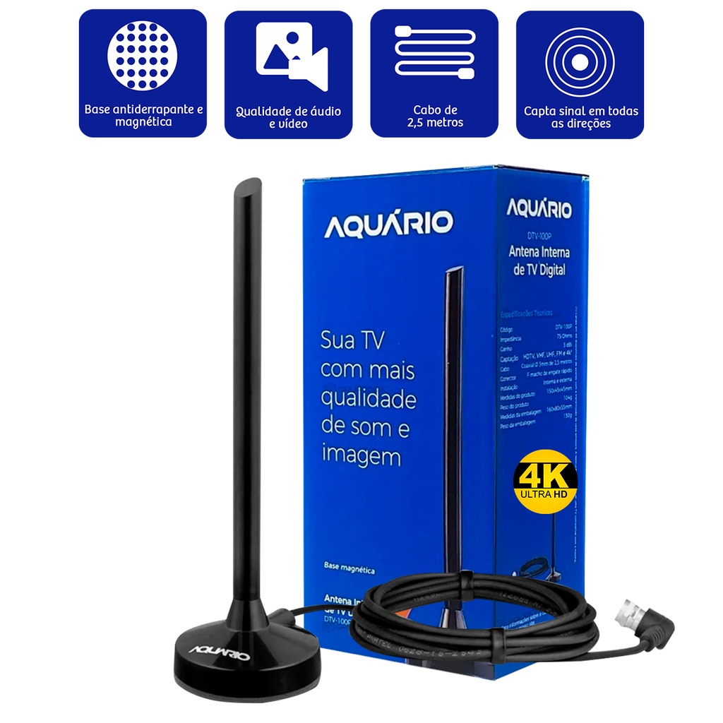 Antena Digital Interna Digital Full Hdtv 4k Aquario Dtv-100p | Shopee ...