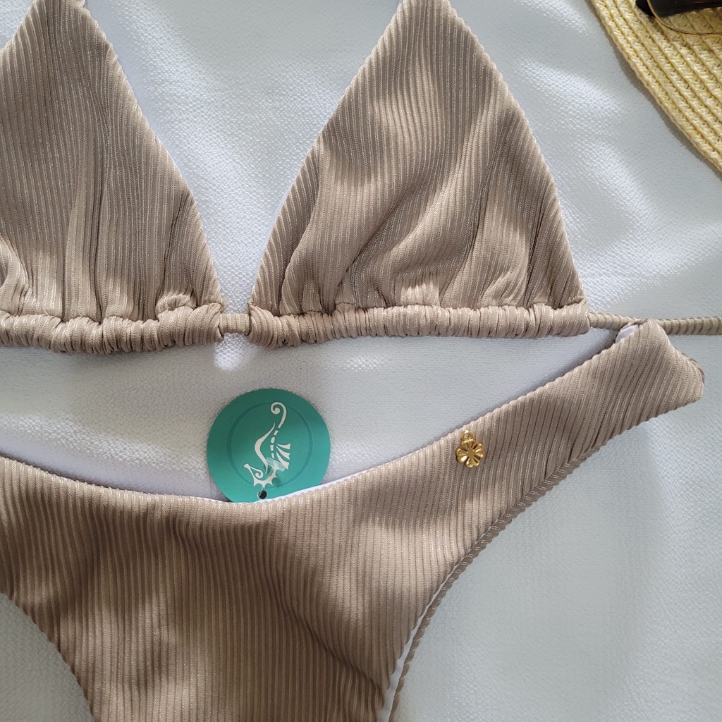 Biquini Helena Canelado Bege Dourado | Shopee Brasil
