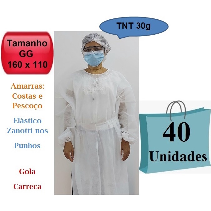 Avental Descartável Hospitalar Tnt 30g Tamanho GG - 40 Unid. | Shopee ...
