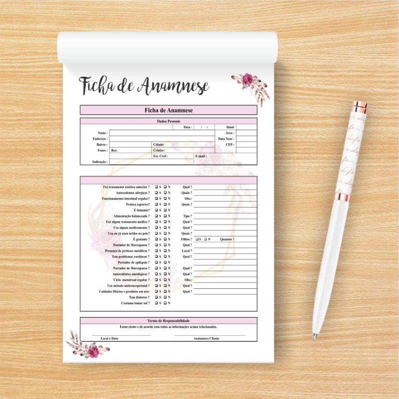 Ficha de Anamnese manicure pedicure salão bloco 14,8x21cm talão 100 ...