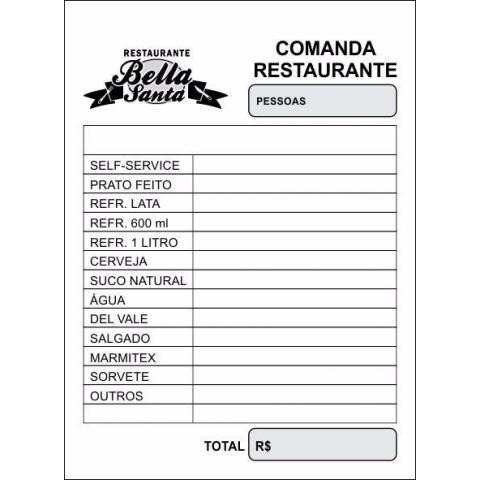 kit 05 Bloco controle Comanda De Mesa Para Restaurante TAM 10X15- (já ...