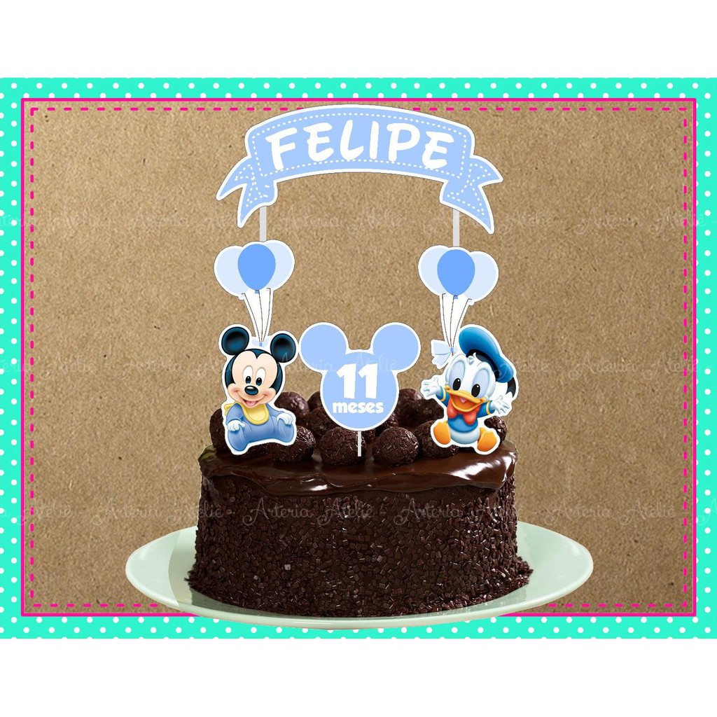 Aplique Toper Topo de bolo Aniversário Mês Mesversário Mickey baby ...