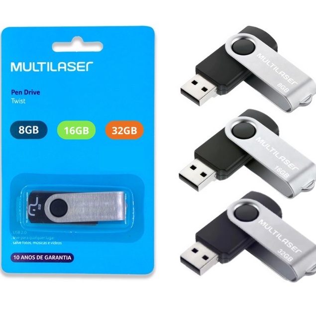 Pendrive Multilaser Twist USB 2.0 - Escolha a capacidade entre 8gb ou ...