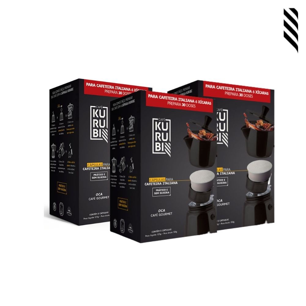 Kit 3 Caixas Cápsula Café Kurubi Cafeteira Italiana Bialetti 30 Doses ...