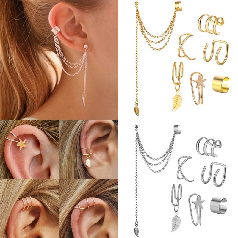 Falso Piercing Fake Auricular Orelha Cartilagem Kit 7 ítens | Shopee Brasil
