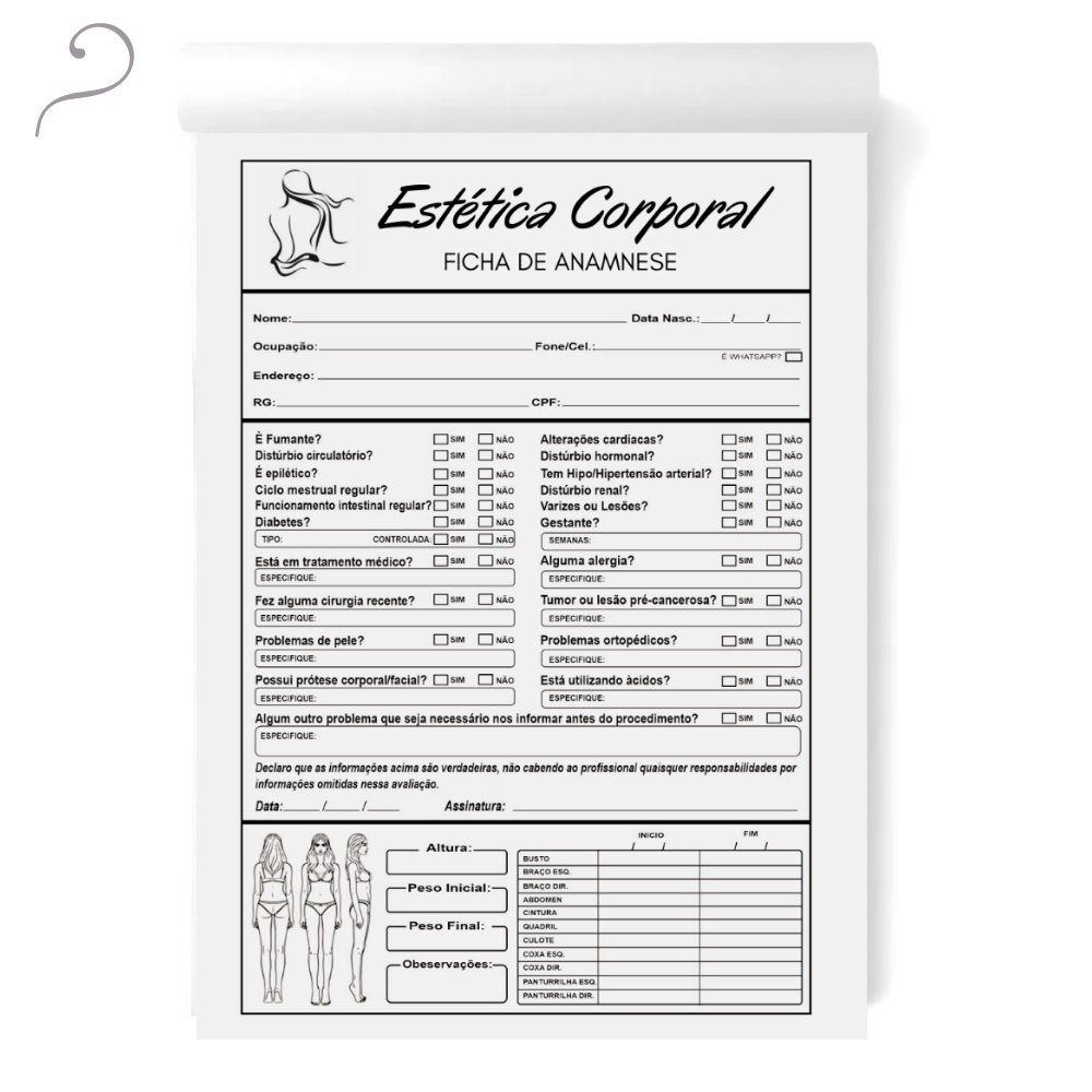 Bloco Ficha Checklist para Clínicas de Estética Consultório e ...