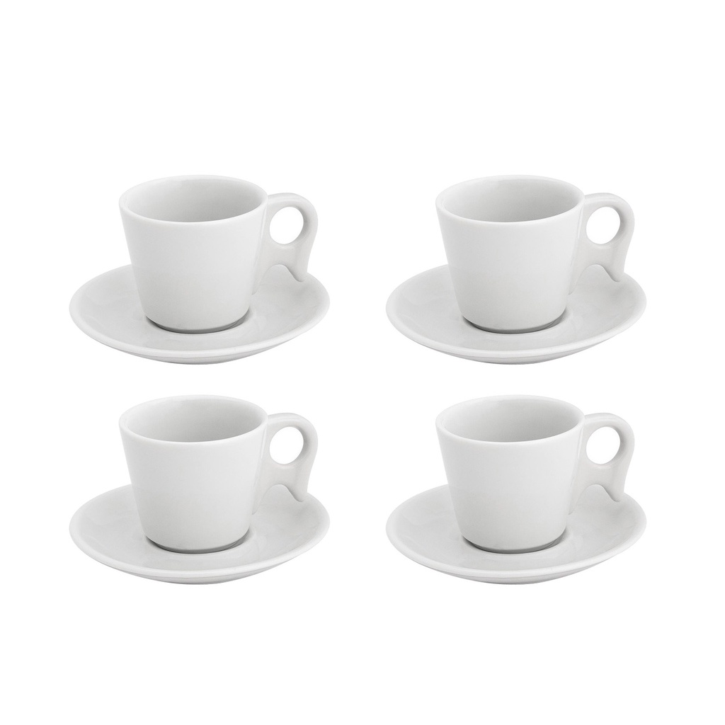 4 Xícaras Grande 190ml + 4 Pires Em Porcelana Branca Chá Ceramica Servir Espresso Expresso ...
