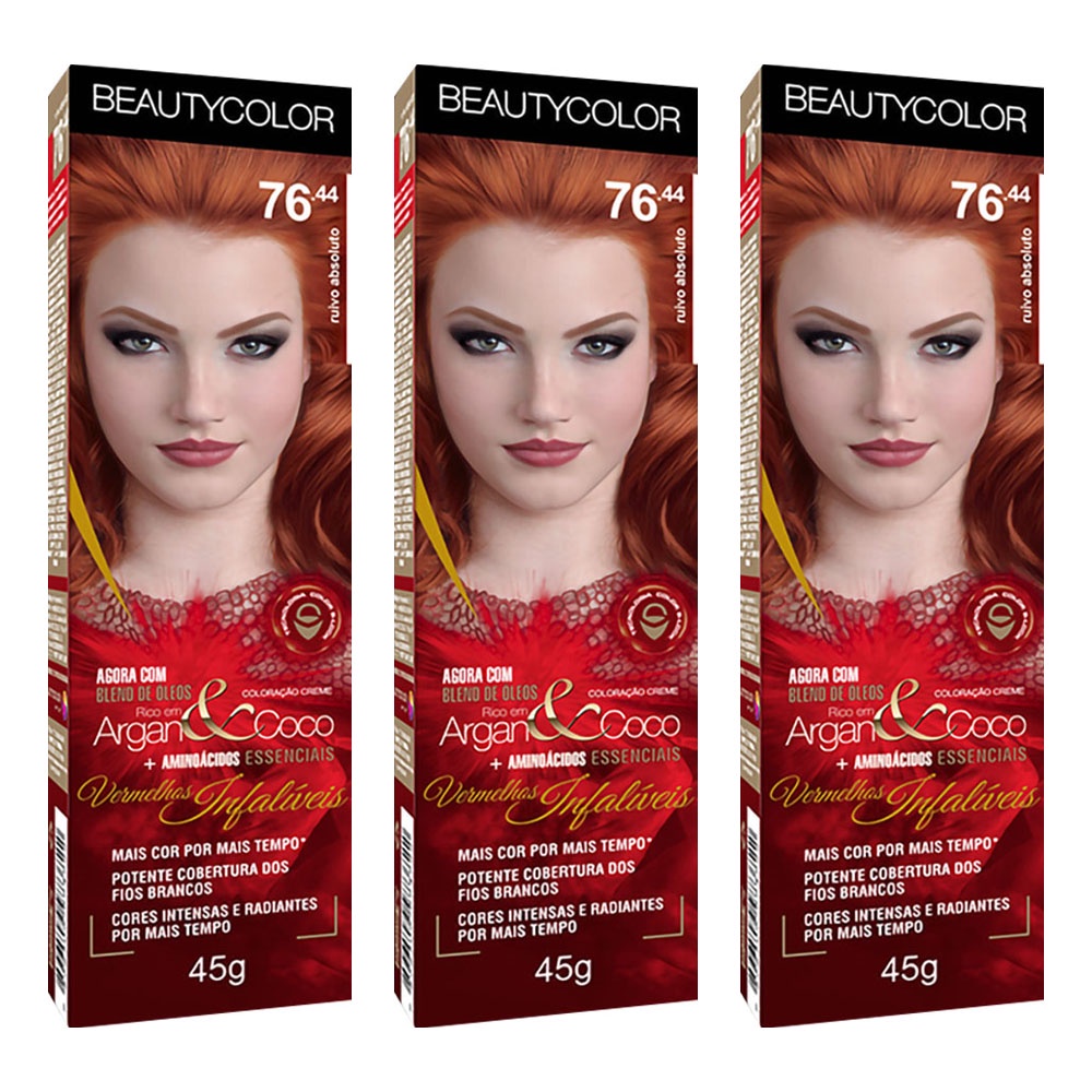 Coloração Ind Beauty Color 76.44 Ruivo Absoluto - 3 Unidades | Shopee ...