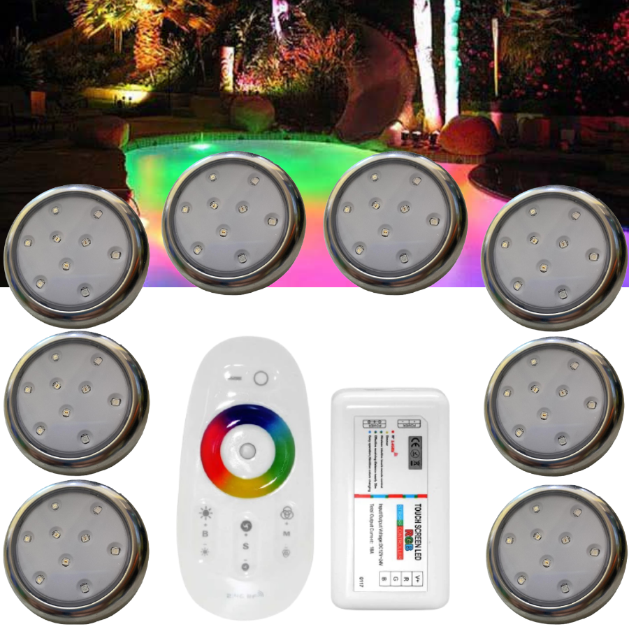 Kit 8 Luminaria Led Inox Rgb 9w + Comando Touch + Fonte | Shopee Brasil