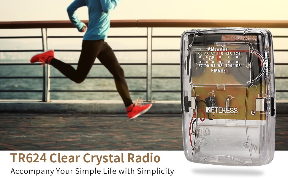 Retekesss TR624 Rádio Portátil Transparente AM/FM Pointer Tuning Support Headphones Usado Para ...