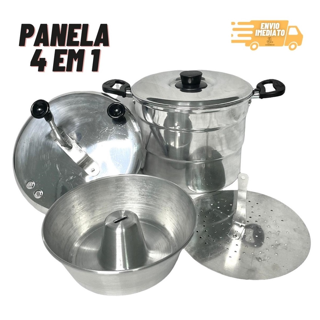 Cuscuzeiro 4 em 1 Em Aluminio Polido N20 Panela Pudim Pipoqueira ... Cuscuzeiro 4 em 1 Em Aluminio Polido N20 Panela Pudim Pipoqueira ...