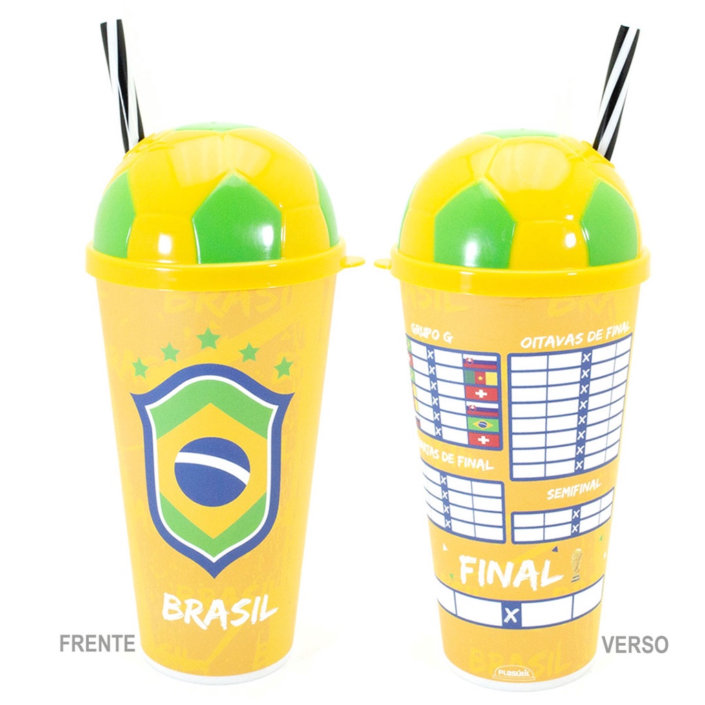 Copo Bola Copa do Mundo 540ml com Canudo e Tabela da copa | Shopee Brasil