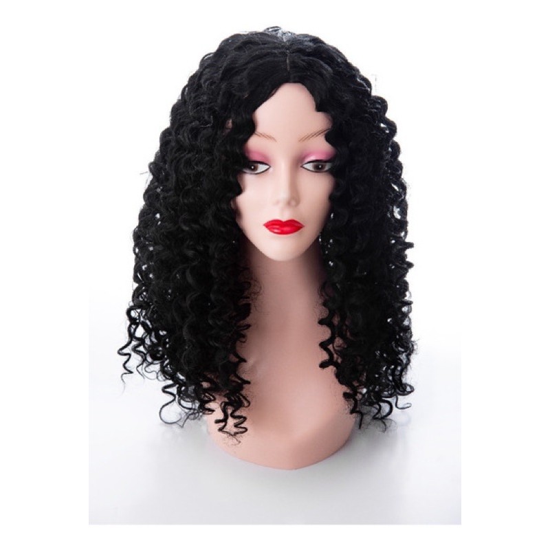 Peruca Cacheada Preta Lindíssima Fibra Orgânica 60cm + Touca | Shopee ...