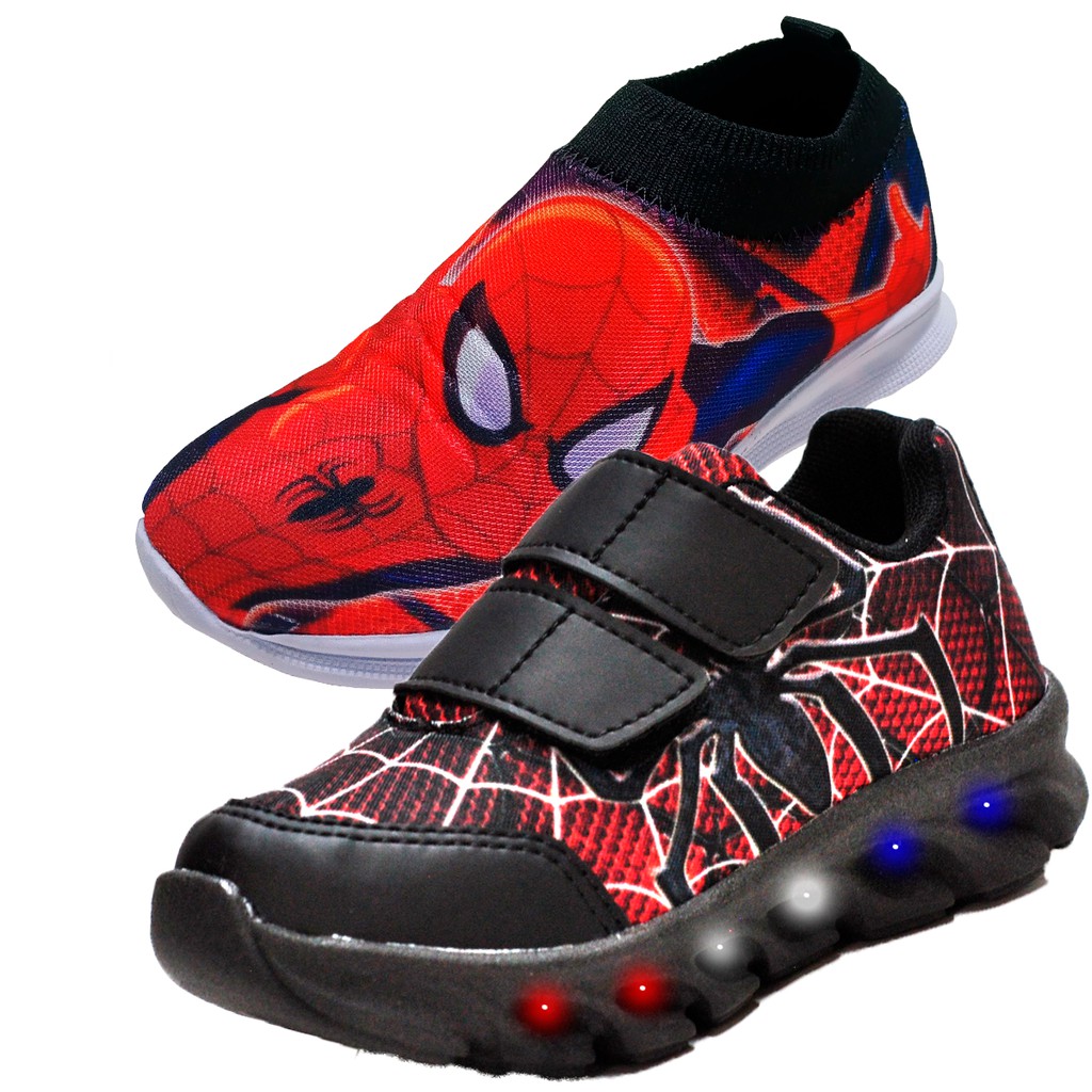 Kit Tenis Masculino Infantil De Led Meninos Homem Aranha Velcro + Tenis ...