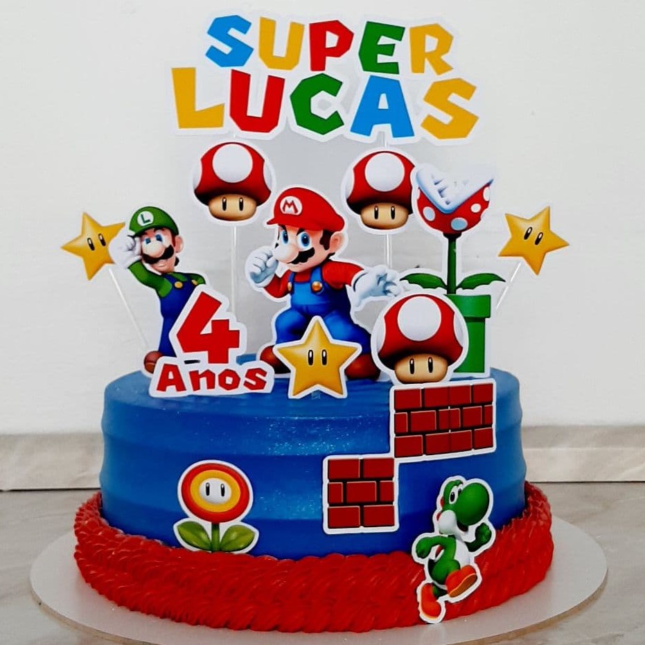Topper Topo de Bolo Festa Personalizada Super Mario Bros | Shopee Brasil