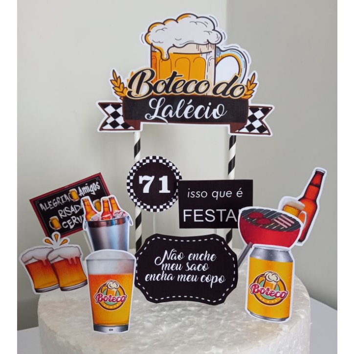 Topo de bolo personalizado tema Boteco/ Toppers de bolo/ Decoração ...