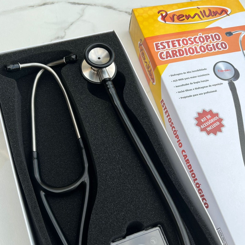 Estetoscópio Cardiológico Premium Profissional Duplo Preto | Shopee Brasil