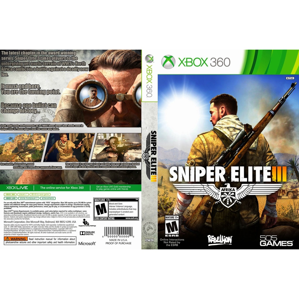sniper elite 3 xbox 360 midia fisica na caixinha Shopee Brasil