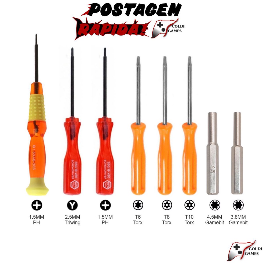Chaves Manutenção de Games T6 / T8 / T10 / Ph 1.5 / Triwing / Gamebit ...