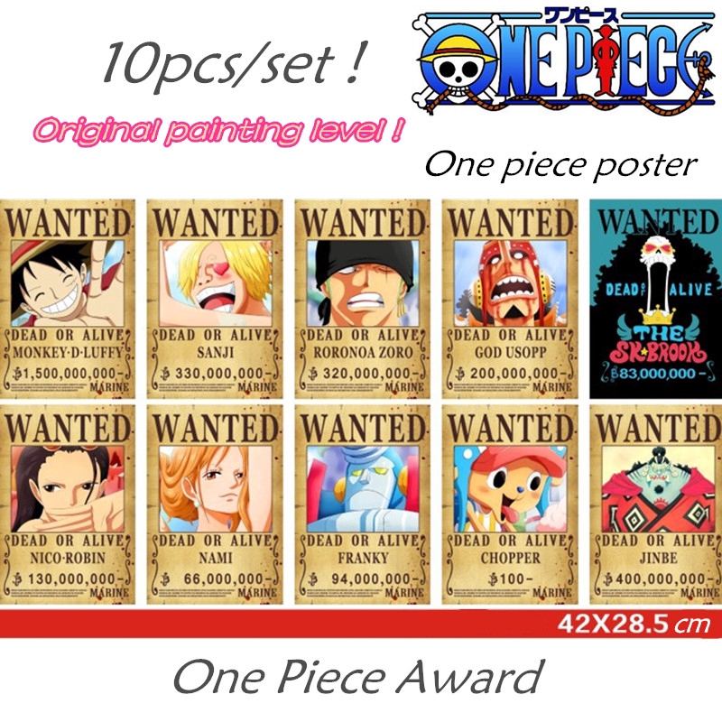 10 Pcs/set One Piece Wanted Pôster De Recompensa Luffy Zoro Ace Law ...
