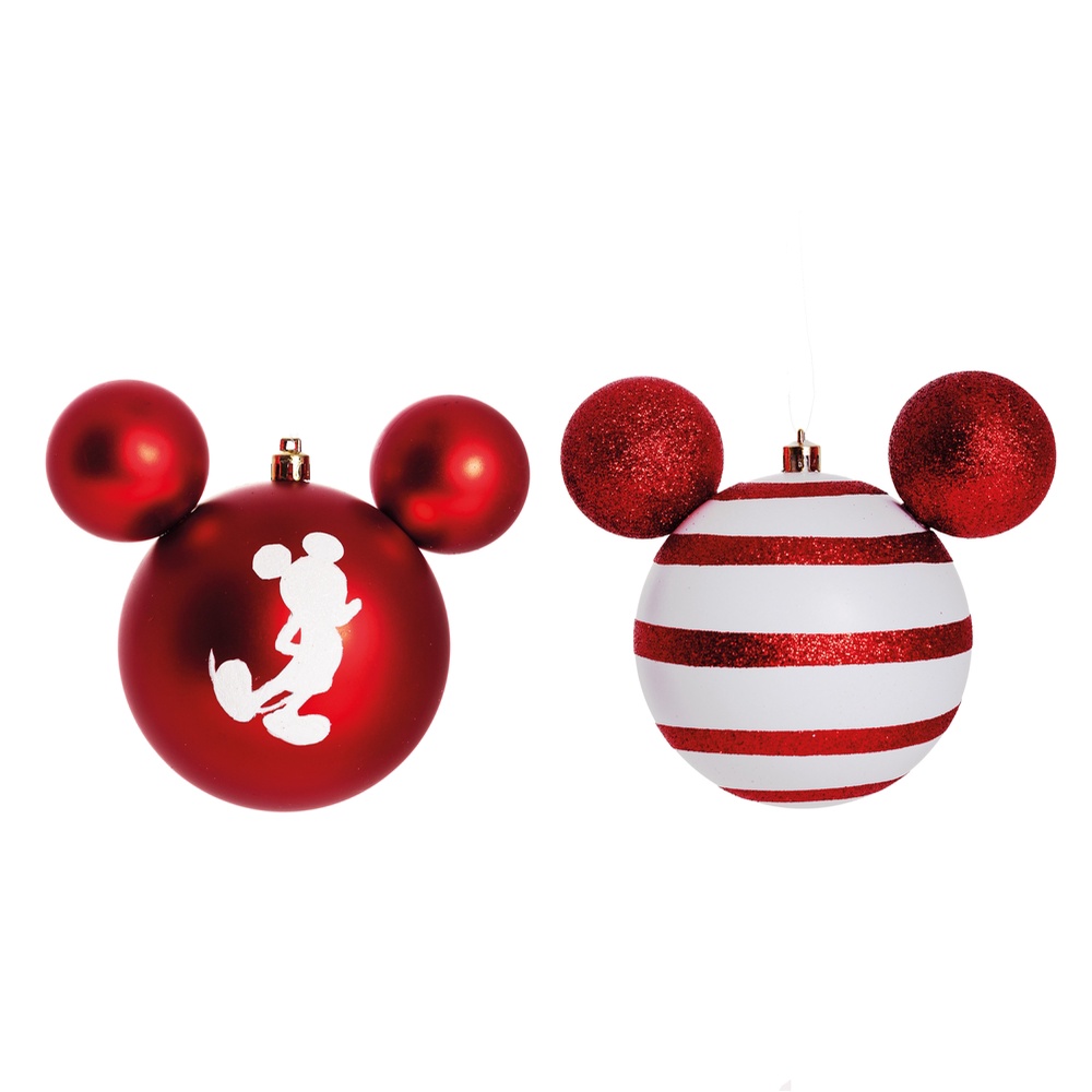 Bola de Natal Mickey Vermelho e Branco Listras 8cm com 4 Unidades Disney - Ref 1350789 Cromus ...