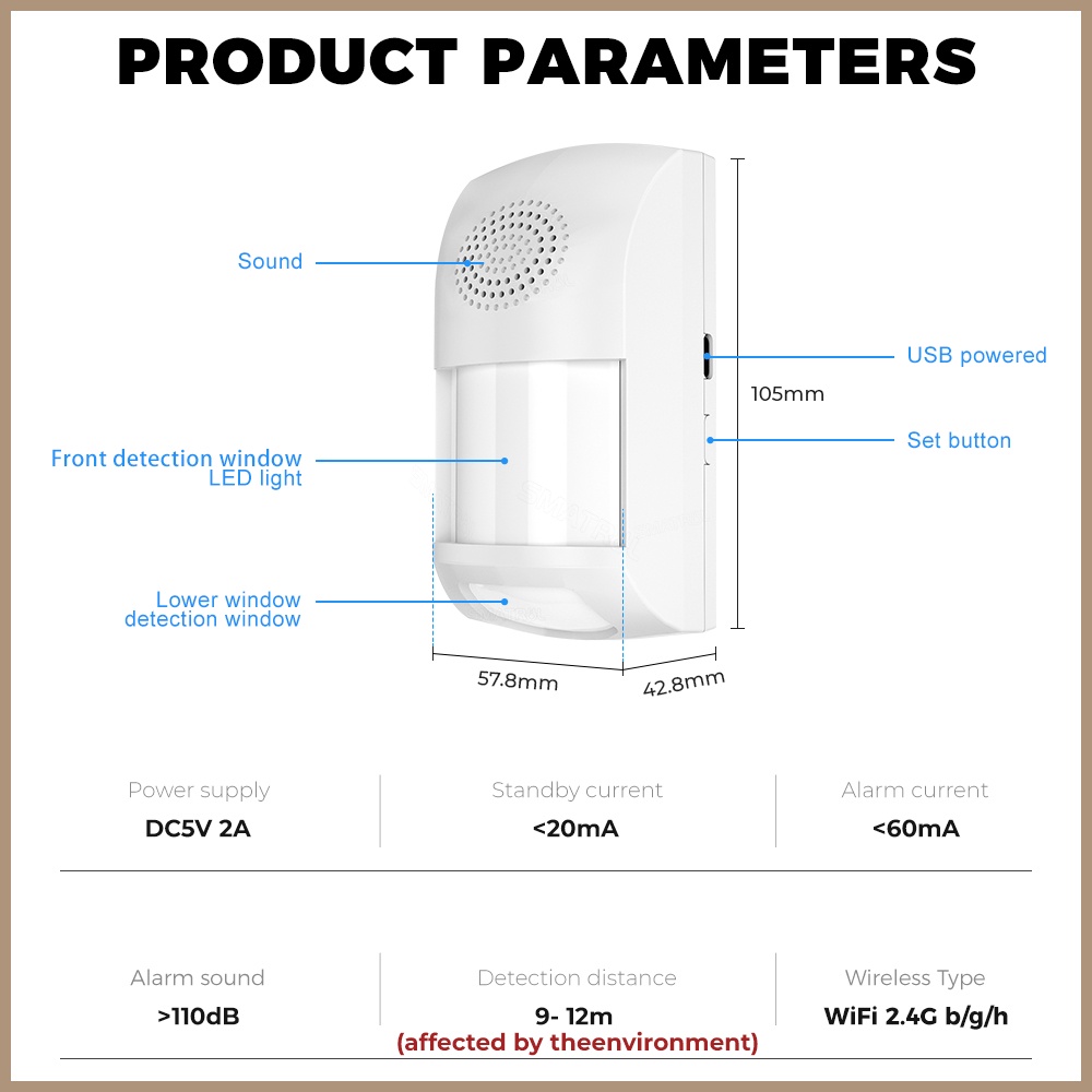 SMATRUL Tuya Smart WiFi PIR Sensor De Movimento Usb Home Burglar Detector De Sistema De Alarme ...