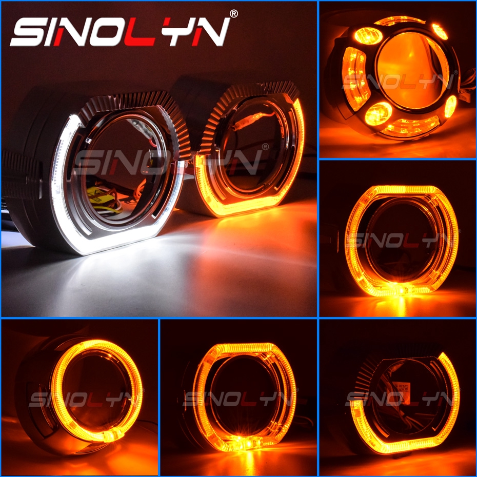 LED Switchback Cores Duplas BM Angel Eyes Halo Shrouds Para Projetor Bi ...