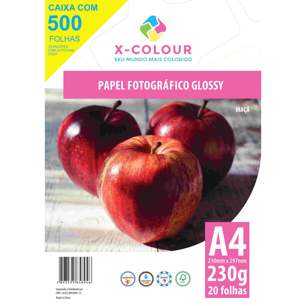 PAPEL FOTO GLOSSY A4 230G/M2 CX 500 FOLHAS X-COLOUR | Shopee Brasil