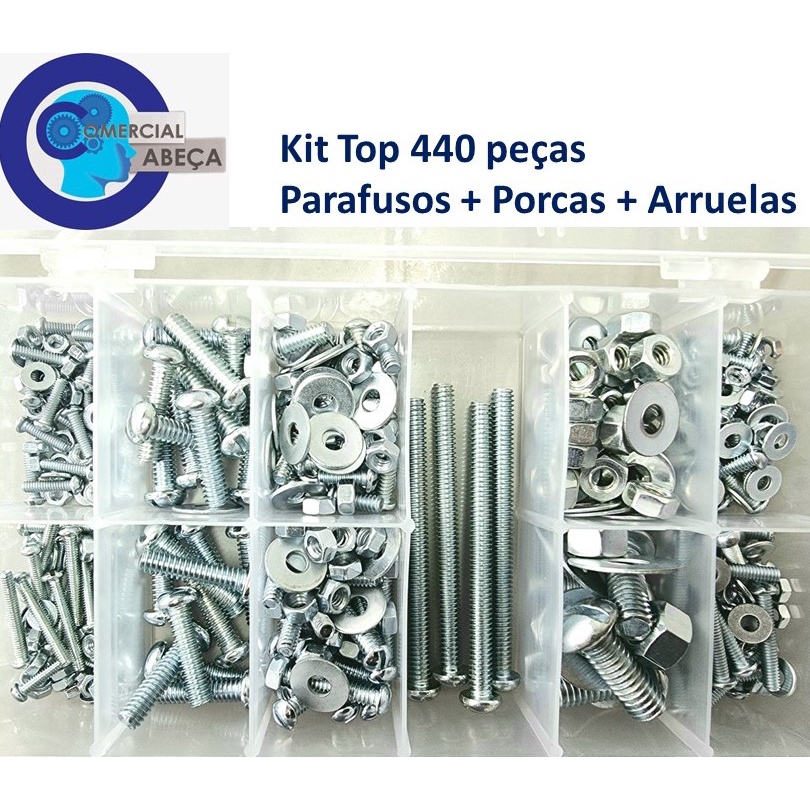Kit Top 444 peças - Parafusos + Porcas + Arruelas + Caixa Organizadora ...