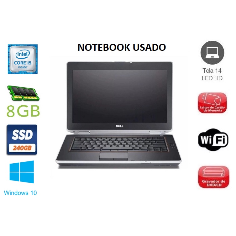 Notebook Dell Latitude E6420 Intel Core i5 8GB Ram 240GB SSD Tela LED 14 Polegadas Windows 10 ...