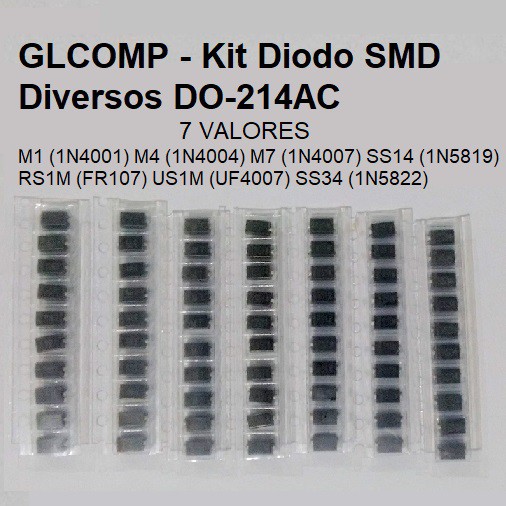 Kit Diodo Diversos SMD M1 M4 M7 Ss14 Rs1m Us1m Ss34 Kit C/ 70 Peças 10 ...