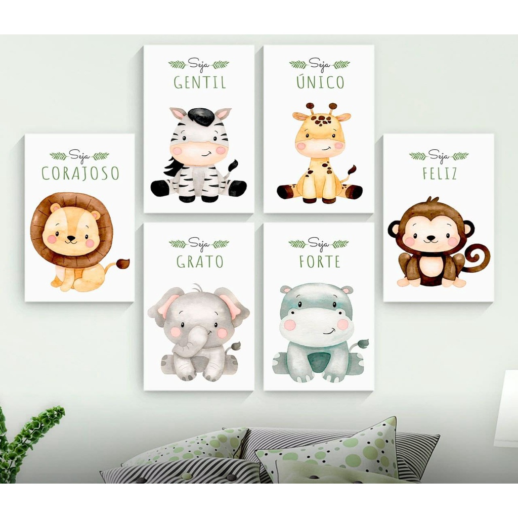 Quadros Decorativo Safari baby Kit 6 Quadros safari Menino,Safari ...