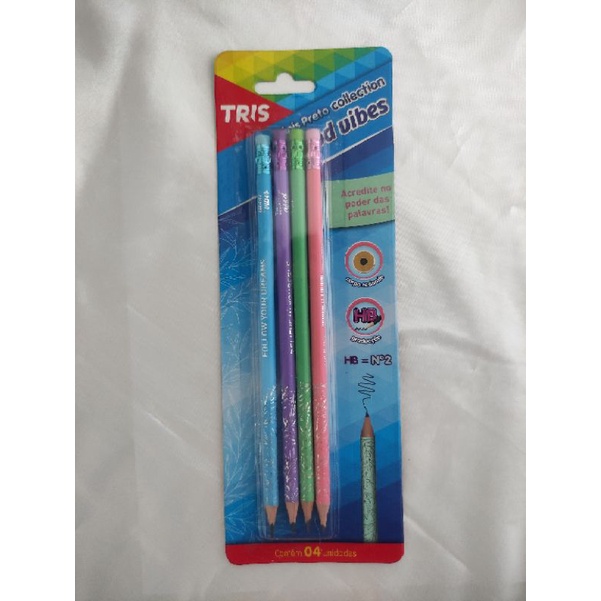 Kit 4 lápis preto collection good vibes Tris HB n°2 com borracha | Shopee Brasil
