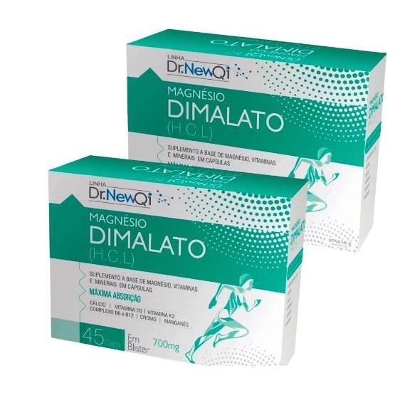 Kit 02 caixas - Magnésio Dimalato Dr.NewQi Upnutri + Vitaminas D3, K2, B12, Cálcio e Minerais ...