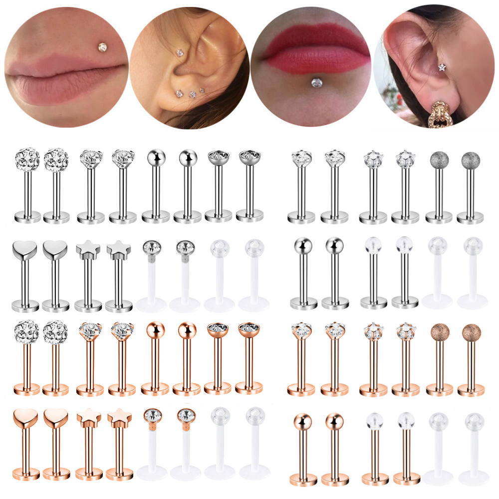 12-16 Pcs/lot Labret Lip Monroe Piercing Set 16G Estrela Orelha De Cristal Tragus Helix Conch ...