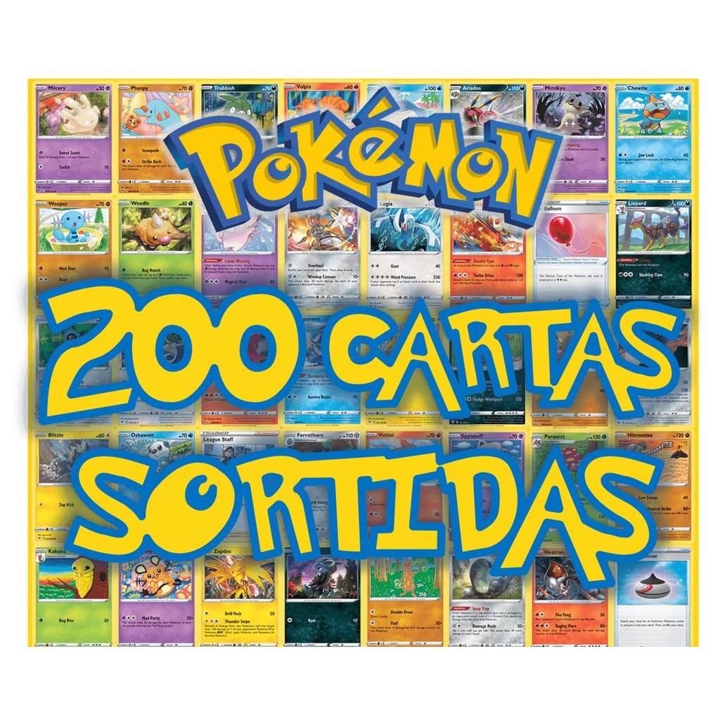 Lote de 200 Cartas Pokémon sem repetidas - Escorrega o Preço