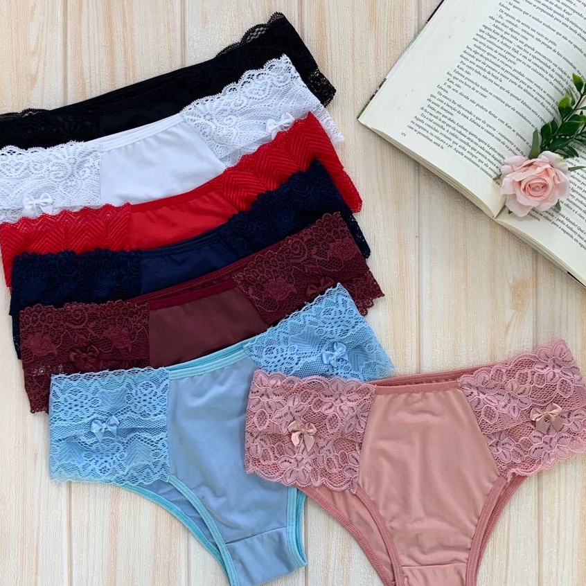 Kit 5 Calcinhas Calçola Lateral Renda Conforto Revenda | Shopee Brasil