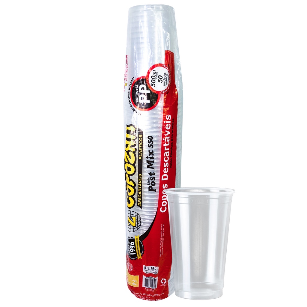 Pacote Copo PP COPOZAN 500ml Liso Transparente com 50 unidades (Descartável) | Shopee Brasil