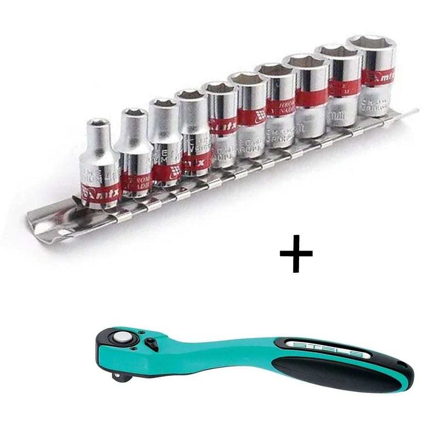 Kit Soquete Sextavado 3/8 C/ Chave Catraca 72 D Mtx Stels | Shopee Brasil