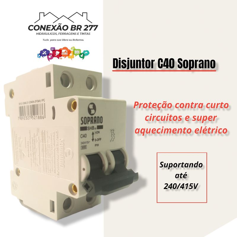 Disjuntor Bipolar Mini Din 40a Curva C 3ka Soprano | Shopee Brasil