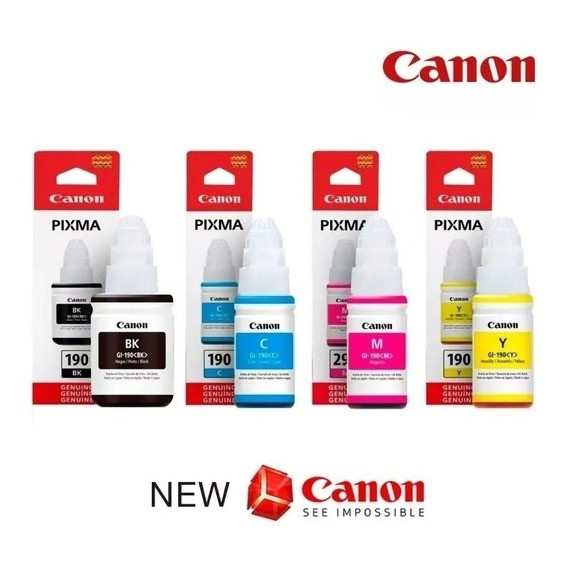 Kit 4 Refil De Tinta Original GL-190 Impressoras G1100 - G1110 - G2100 - G2110 - G3100 - G3102 ...
