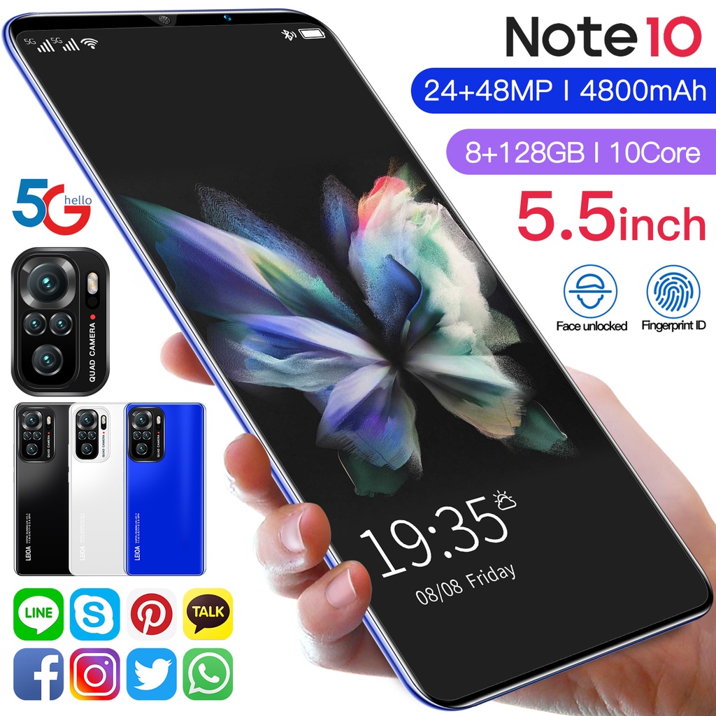 Note10 Smartphone Android Tela De 5.5 Polegada 8 Gb De RAM + 128 ROM 5G ...